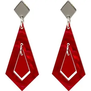 TOOLALLY Art Deco Diamond Dangle Earrings - Pink Swirl & Royal Red