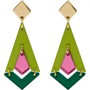 TOOLALLY Art Deco Diamond Drop Earrings - Lime Zest