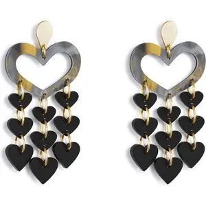 TOOLALLY Heart Chandelier Earrings - Black Swirl