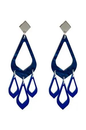 TOOLALLY Feather Drop Earrings - Midnight Blue Swirl & Sapphire