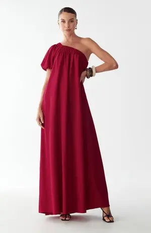 ST MRLO Jolie One-shoulder Maxi Dress - Holly Berry