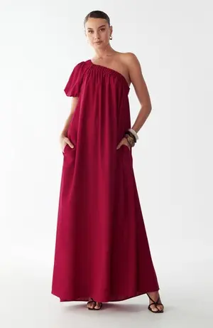 ST MRLO Jolie One-shoulder Maxi Dress - Holly Berry