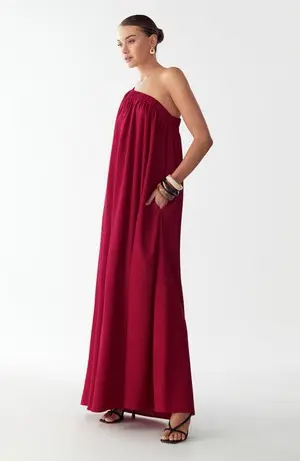 ST MRLO Jolie One-shoulder Maxi Dress - Holly Berry