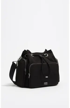 Bimba Y Lola Nylon Pocket Bucket Bag - Charcoal