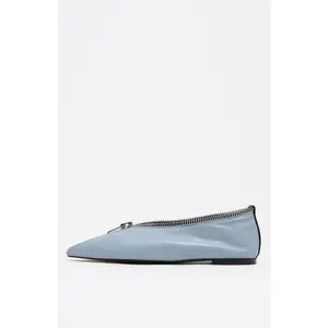 Bimba Y Lola Leather Zip Ballerinas - Light Blue