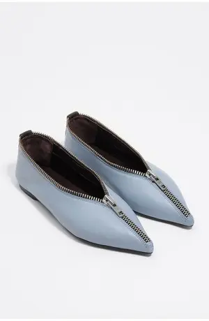 Bimba Y Lola Leather Zip Ballerinas - Light Blue