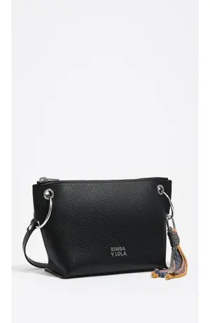 Bimba Y Lola Leather Medium Trapezium Crossbody Bag - Black