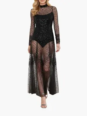 NEEDLE & THREAD Scallop Sequin Ankle Gown With Bow Detail
