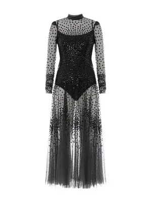 NEEDLE & THREAD Scallop Sequin Ankle Gown With Bow Detail