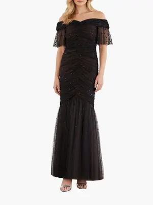 NEEDLE & THREAD Sequin Rouched Off-shoulder Gown