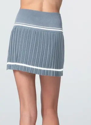 Lucky In Love Pleated Skirt With Racing Stripe - Grey