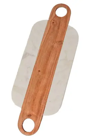 VERVE CULTURE Marble Serving Board With Hole Handles - Brown