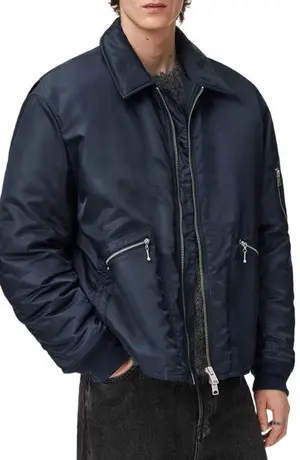 ALLSAINTS Fallon Nylon Bomber Jacket - Moonlit Blue