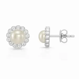 DONATELLO GIAN Sterling Pearl Halo Stud Earrings - Silver