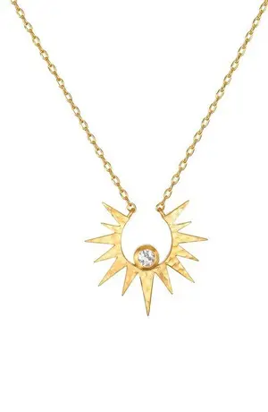 SATYA JEWELRY White Topaz Starburst Pendant Necklace - Gold