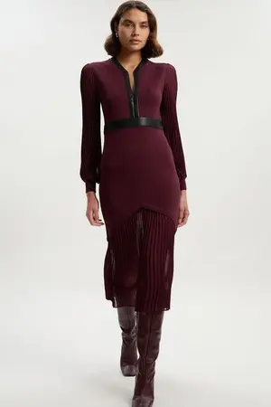 Burgundy Faux Leather Midi Dresses