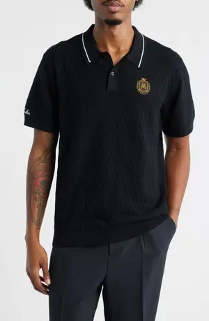 MALBON Crest Embroidered Polo - Black
