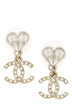 Chanel Heart Dangle Earrings - Black