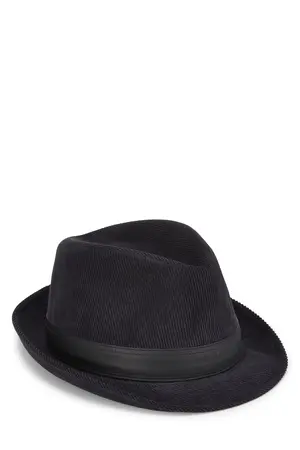 Hermès Corduroy Fedora With Leather Trim - Black