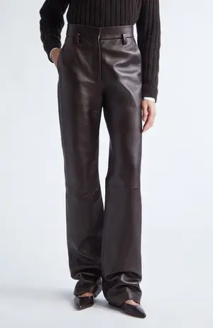 Brandon Maxwell Straight Leg Lambskin Leather Trousers