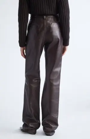 Brandon Maxwell Straight Leg Lambskin Leather Trousers