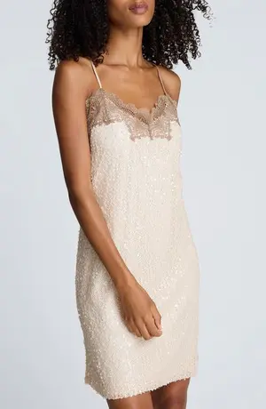 KENNETH COLE Sequin Lace Trim Slipdress