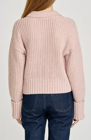 WAYF Bea Collared Cardigan - Rose