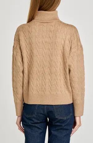 WAYF Cable Knit Turtleneck Sweater - Camel