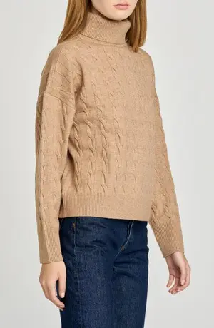 WAYF Cable Knit Turtleneck Sweater - Camel