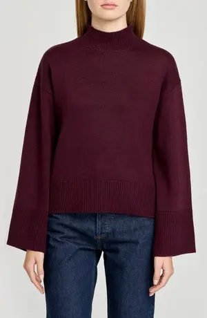 WAYF Mock Neck Boxy Sweater - Raisin