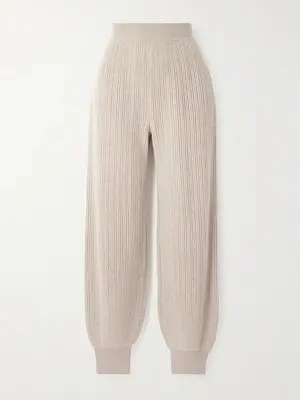Loro Piana Plane Tree Ribbed Cashmere-blend Tapered Pants