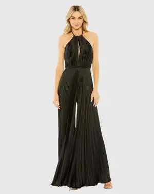 Mac Duggal Halter Neck Keyhole Pleated Jumpsuit - Black