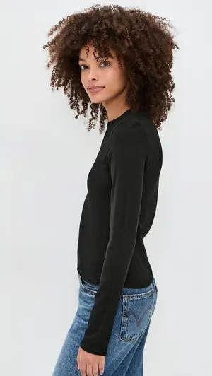 PERFECTWHITETEE Jamie Recycled Cotton Long Sleeve Crew - True Black