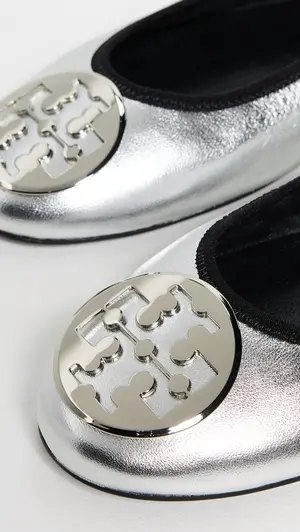 Tory Burch Reva Travel Ballet Flats - Silver