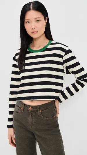 STATE & LAKE Cricket Striped Tee - Black/ivory