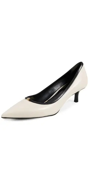 Tory Burch Double T Buckle Kitten Heel Pumps - Light Cream / Perfect Black
