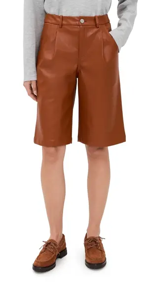 LE BOP Faux Leather Pleated Shorts - Cognac