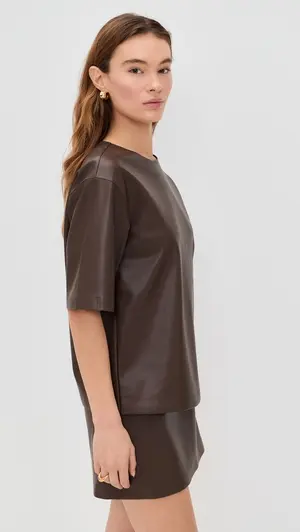 LE BOP Caroline Faux Leather Tee - Coffee