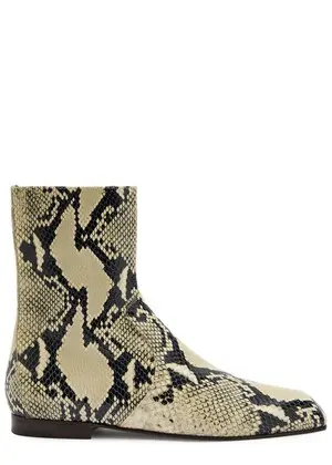 Khaite Python-effect Leather Ankle Boots - Beige