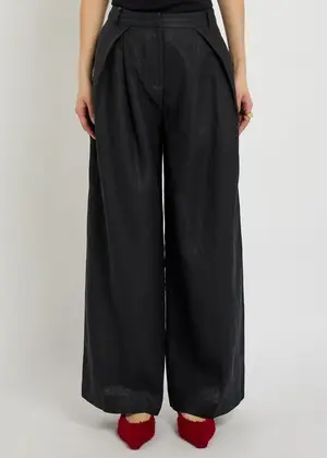 Faithfull The Brand Sofia Pleated Wide-leg Linen Trousers - Black