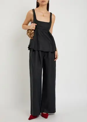 Faithfull The Brand Sofia Pleated Wide-leg Linen Trousers - Black