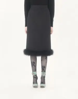 Valentino Garavani Crepe Couture Midi Skirt With Feather Hem - Black
