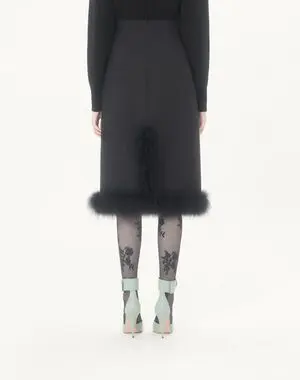 Valentino Garavani Crepe Couture Midi Skirt With Feather Hem - Black