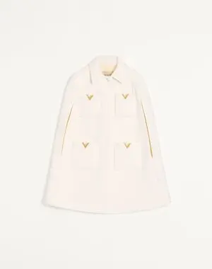 Valentino Garavani Drill Double Cape With V Gold Detail - Ivory