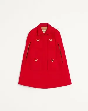 Valentino Garavani Drill Double Cape With V Gold Detail - Red