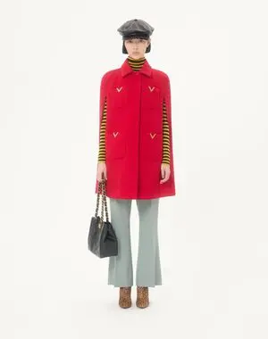Valentino Garavani Drill Double Cape With V Gold Detail - Red
