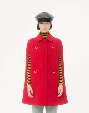 Valentino Garavani Drill Double Cape With V Gold Detail - Red