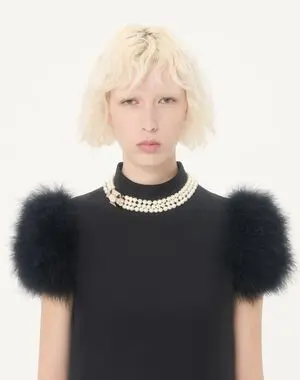 Valentino Garavani Crepe Couture Short Dress With Feather Embellishments - Black