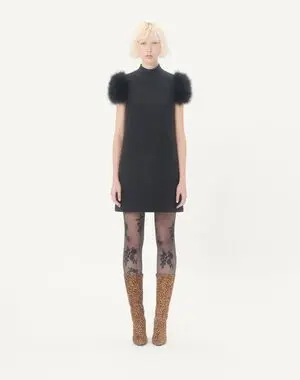 Valentino Garavani Crepe Couture Short Dress With Feather Embellishments - Black