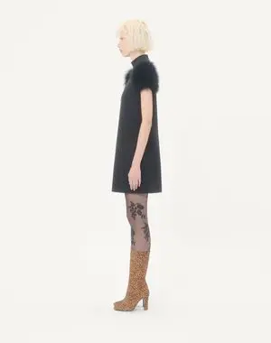 Valentino Garavani Crepe Couture Short Dress With Feather Embellishments - Black